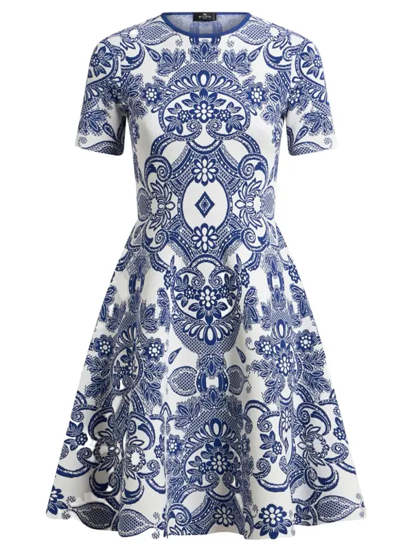 Etro Patterned Jacquard Mini Dress - Blue