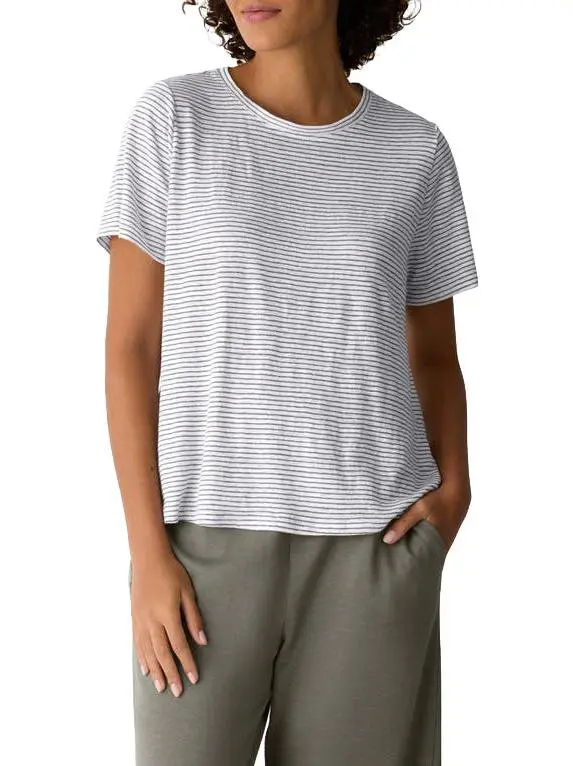 Eileen Fisher Stripe Organic Linen T-shirt - Bay Leaf
