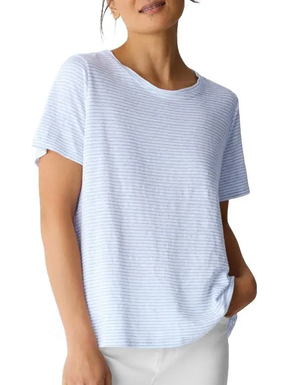 Eileen Fisher Stripe Organic Linen T-shirt - Skylight