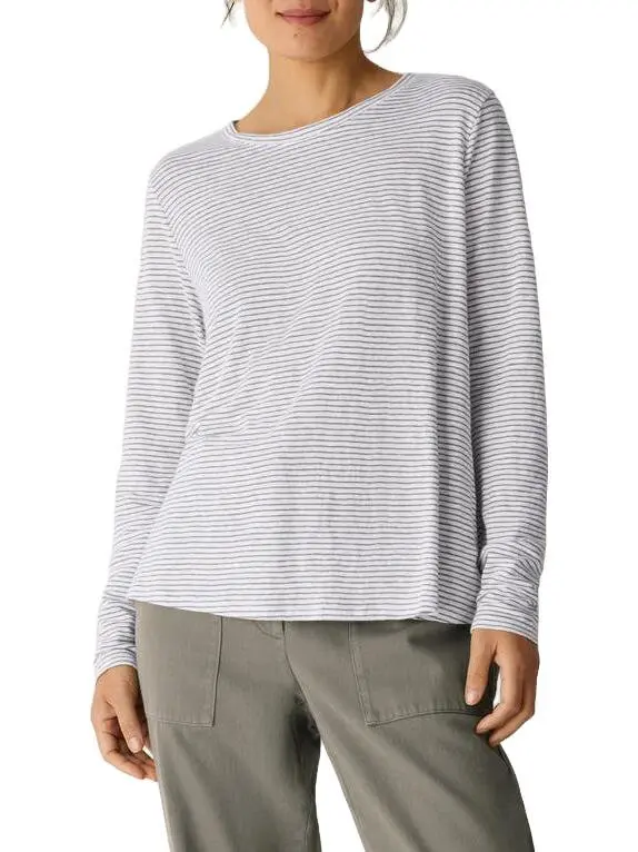 Eileen Fisher Stripe Organic Linen Long Sleeve T-shirt - Baylf