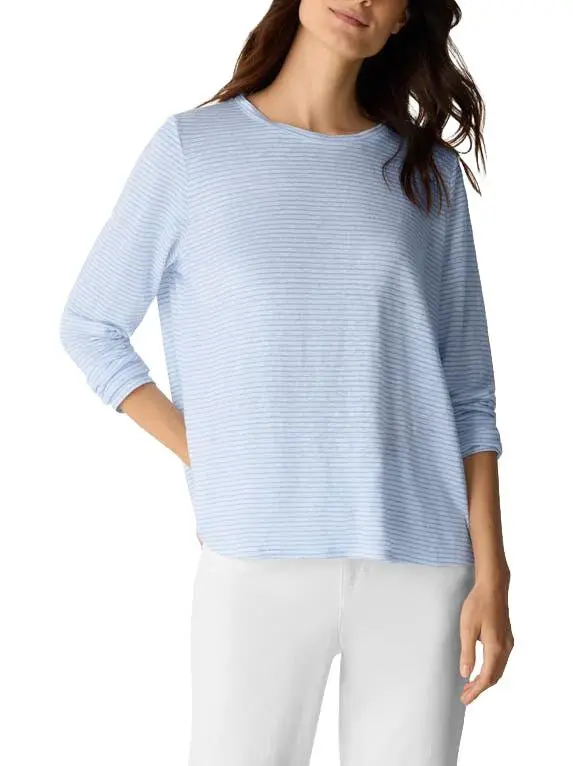 Eileen Fisher Stripe Organic Linen Long Sleeve T-shirt - Skylight