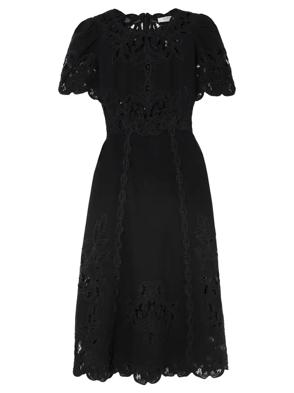 Sea Gianna Lace-trimmed Embroidered Midi Dress - Black