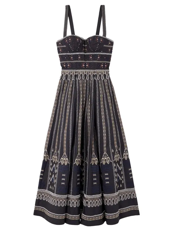 EMPORIO SIRENUSE Elida Calliope Embroidered Cotton-blend Midi Dress - Blue