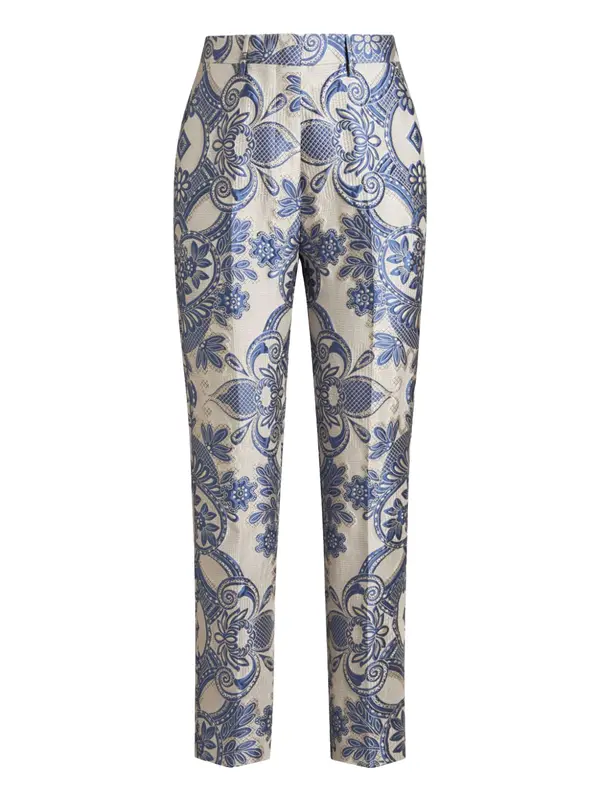 Etro Paisley-jacquard Cigarette Trousers - Blue