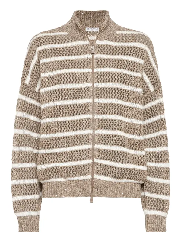 Brunello Cucinelli Striped Cardigan - Brown