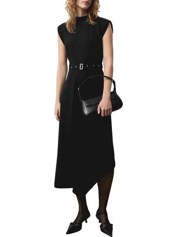 Mango Belted Asymmetric Sheath Dress - Black