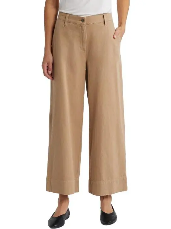 Eileen Fisher High-waisted Wide-leg Ankle Pants - Biscuit