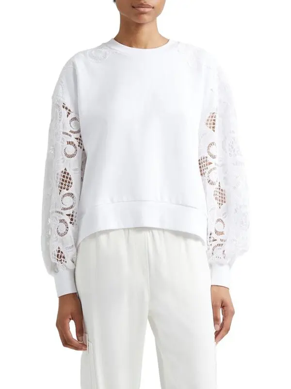 Cinq À Sept Lace Sleeve Sweatshirt - White