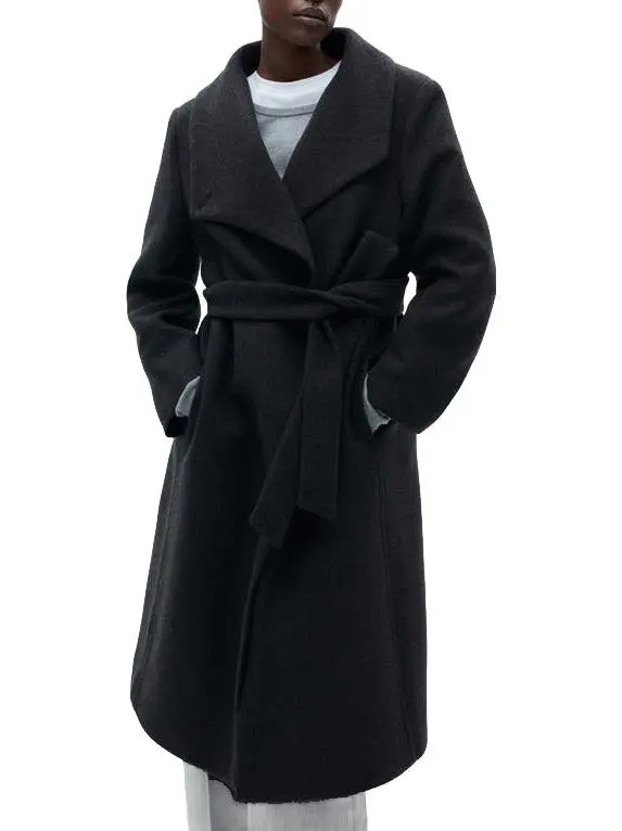 Mango Belted Wool Blend Coat - Grey