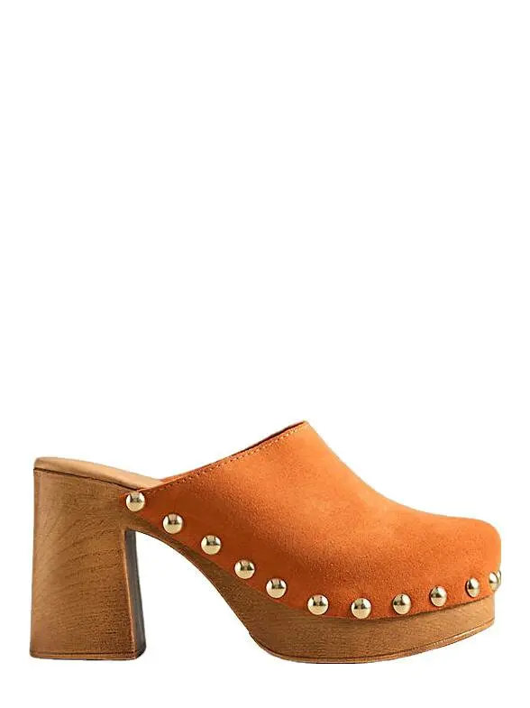 Anthropologie Wood-bottom Clog Heels - Orange Suede
