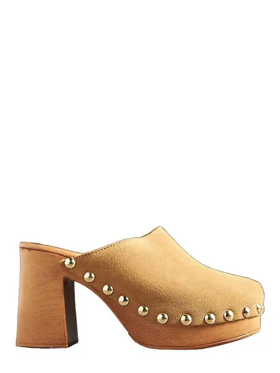 Anthropologie Wood-bottom Clog Heels - Tan Suede
