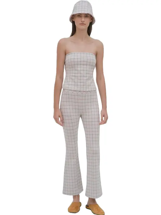 Rosetta Getty Striped Windowpane Cropped Flare Pants - Navy / Blue