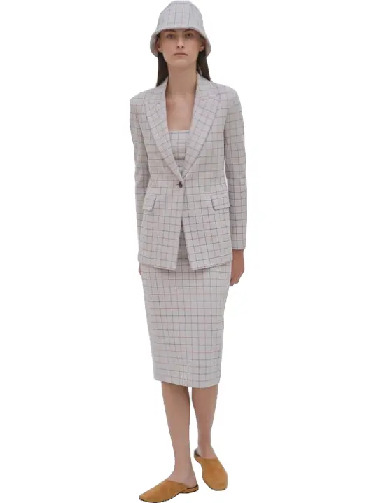 Rosetta Getty Peak Lapel Striped Windowpane Jacquard Jacket - Navy / Blue
