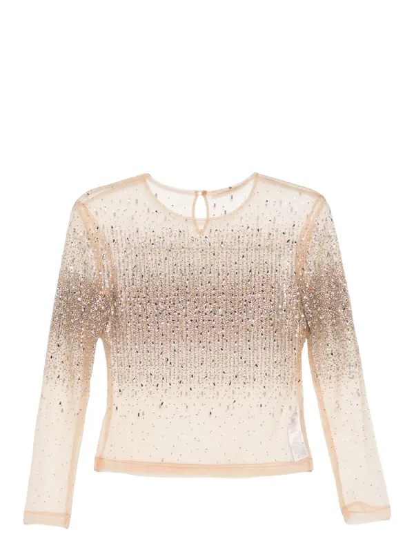 Ermanno Scervino Crystal-embellished Tulle Top - Neutrals