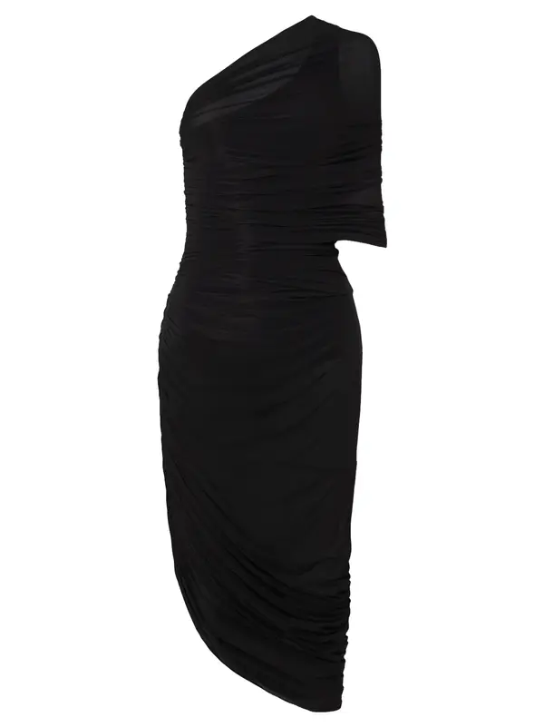 Magda Butrym Asymmetric Ruched Midi Dress - Black