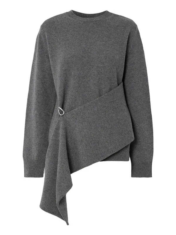 JIL SANDER Embellished Draped Wool And Cashmere-blend Sweater - Gray