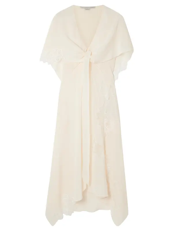 Stella McCartney Layered Lace-trimmed Silk Crepe De Chine Midi Dress - White
