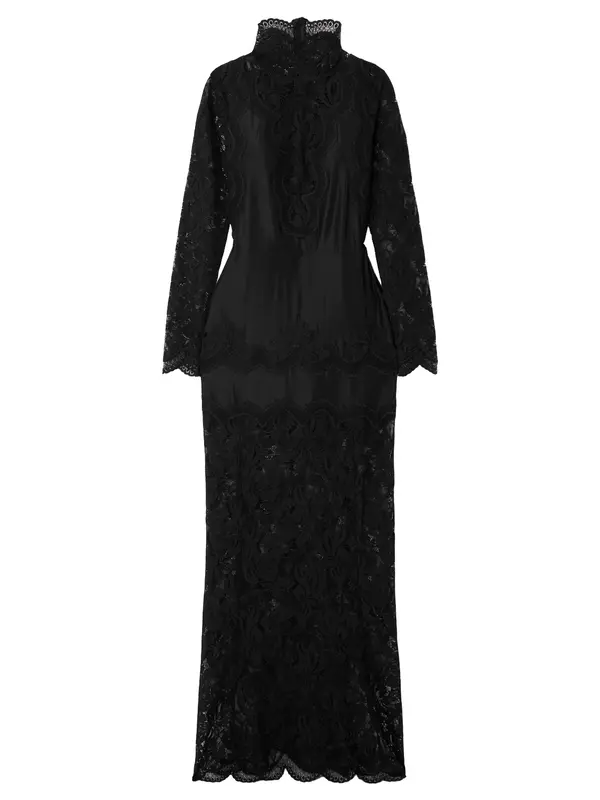 Rabanne Lace-trimmed Silk-satin Maxi Dress - Black