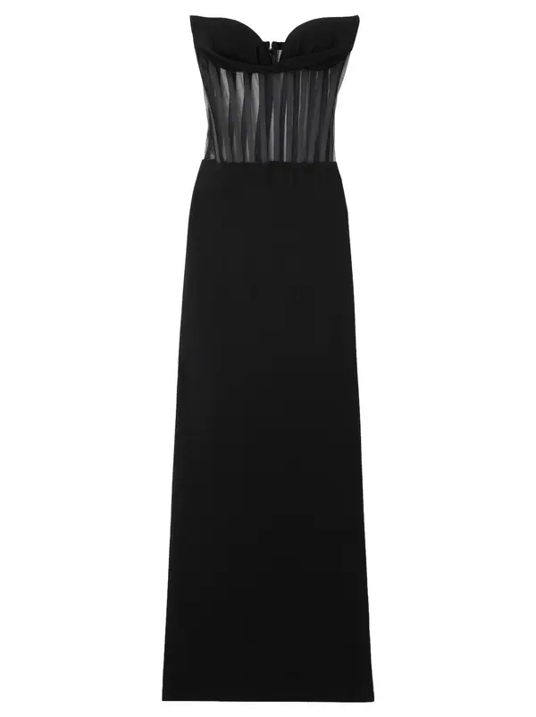 MONOT Strapless Mesh-paneled Crepe Gown - Black