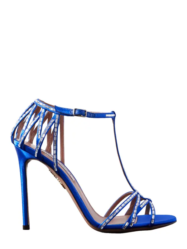 AQUAZZURA Forever More 110 Crystal-embellished Satin Sandals - Blue