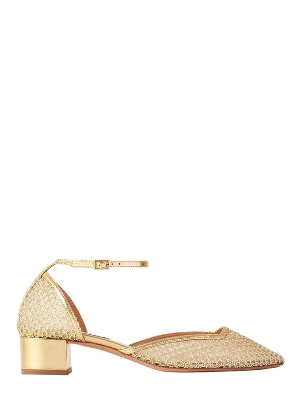 AQUAZZURA Asha Leather-trimmed Metallic Mesh Pumps - Gold