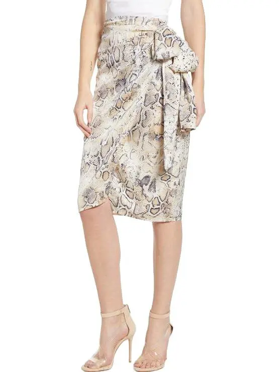 J.O.A. Snakeskin Print Wrap Skirt - Navy Animal