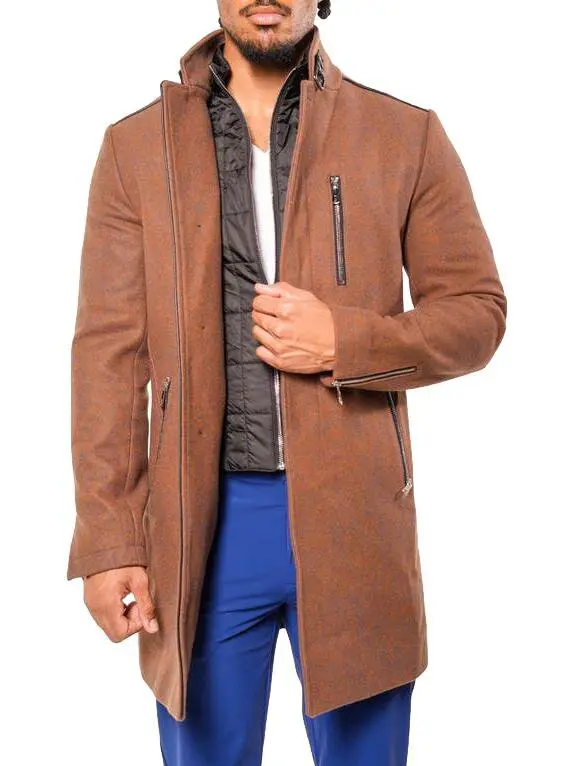 MACEOO Wool Blend Car Coat With Quilted Bib - Orange