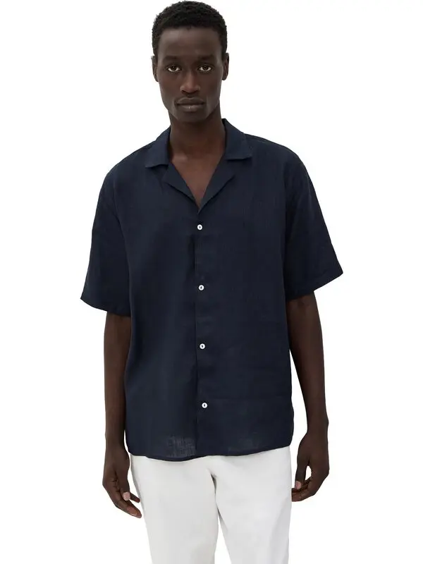 ANCORA The Resort Linen Shirt - Navy