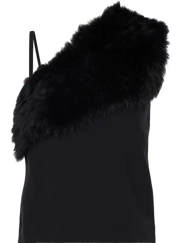 TOTEME One-shoulder Shearling-trimmed Top - Black