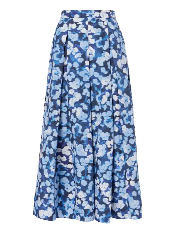 Erdem Floral Pleated Midi Skirt - Blue