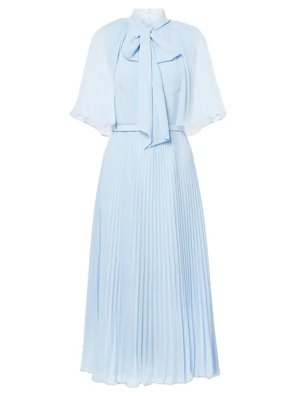 SELF-PORTRAIT Caped Chiffon Midi Dress - Blue