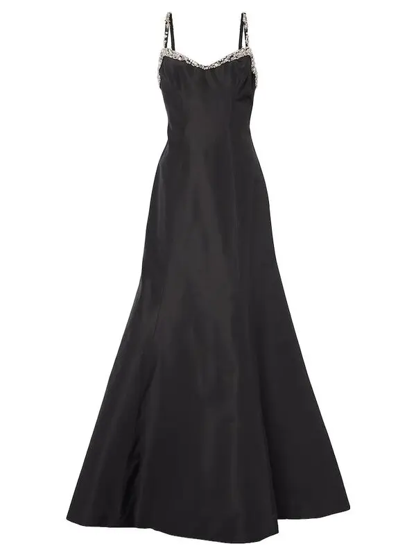 Monique Lhuillier Embellished Silk Trumpet Gown - Black
