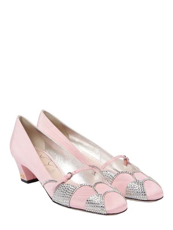 Valentino Garavani Bowow 45 Embellished Moiré Pumps - Pink