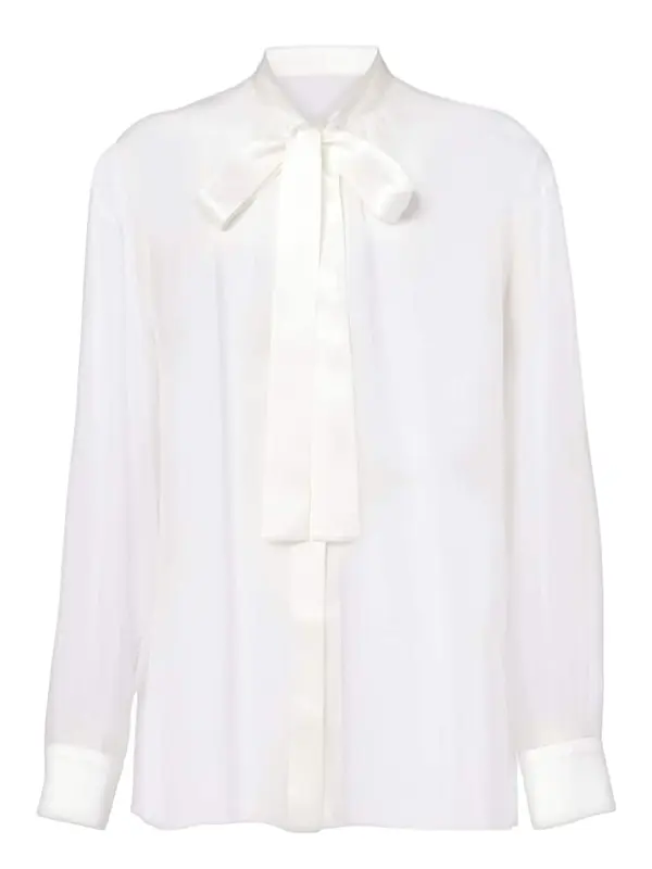 Dolce & Gabbana Bow-detail Silk Chiffon Shirt - White