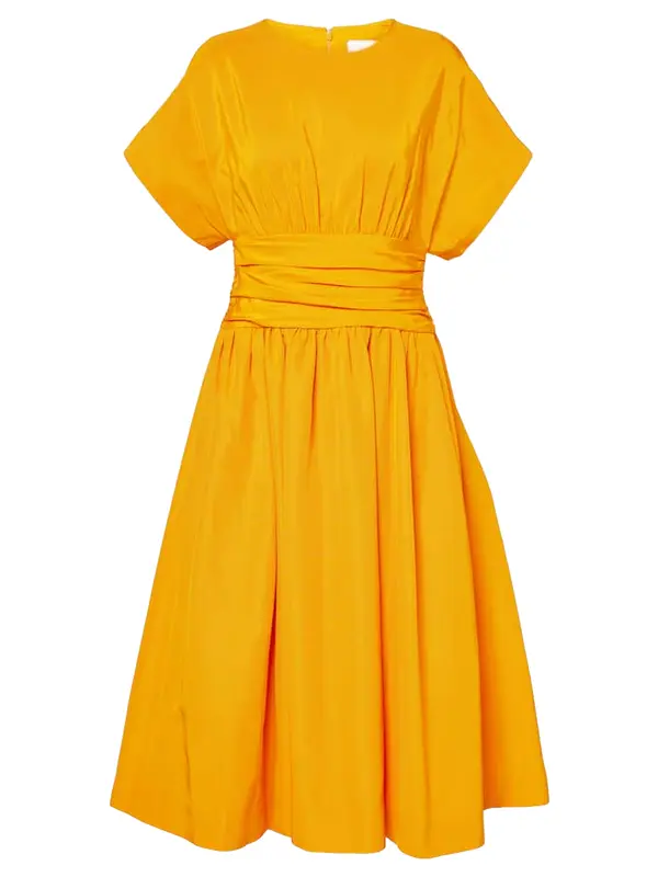Carolina Herrera Gathered Cotton-blend Cocktail Dress - Orange