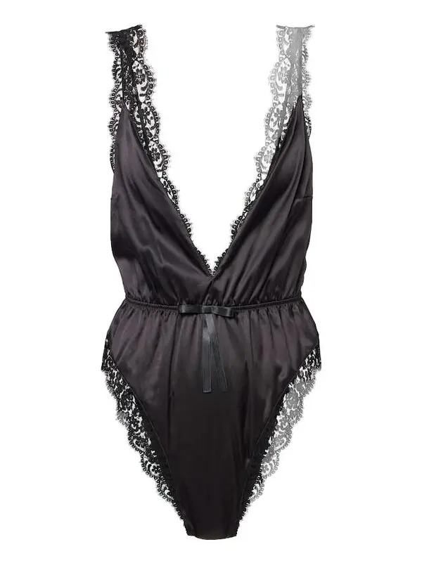 Dolce & Gabbana Lace-trimmed Silk-blend Satin Bodysuit - Black