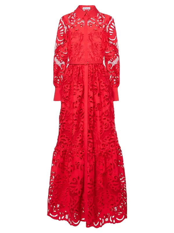SELF-PORTRAIT Cotton Lace Gown - Red