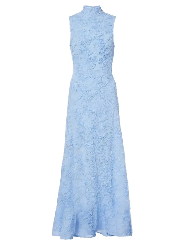 Remain Birger Christensen Floral Embroidered Mesh Maxi Dress - Blue