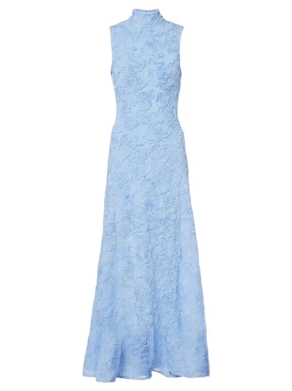 ROTATE BY BIRGER CHRISTENSEN Floral Embroidered Mesh Maxi Dress - Blue