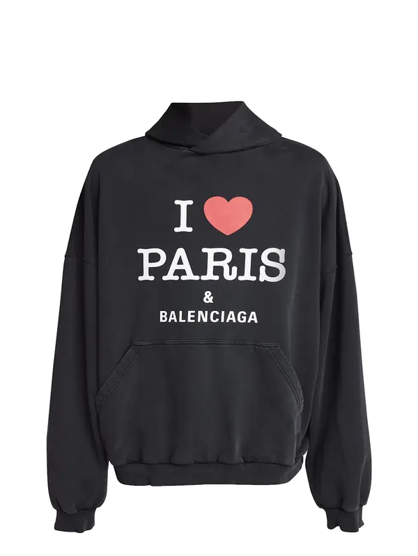 Balenciaga I Love Paris Oversized Terry Hoodie - Faded Washed Black