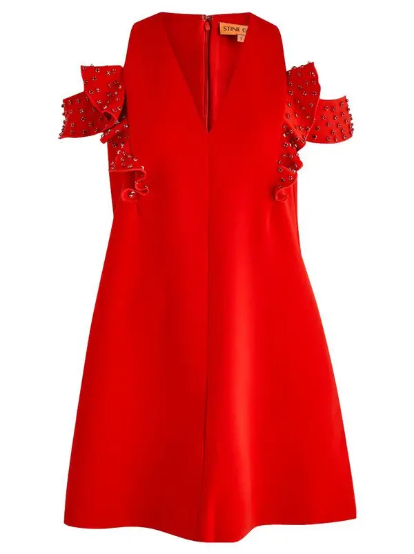 Stine Goya Ruffled Crystal-embellished Crepe Mini Dress - Red