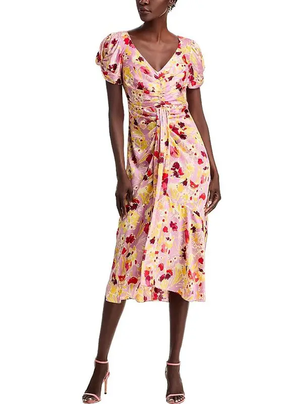 Cinq À Sept Tossed Floral Walker Dress - Mauve Orchid Multi