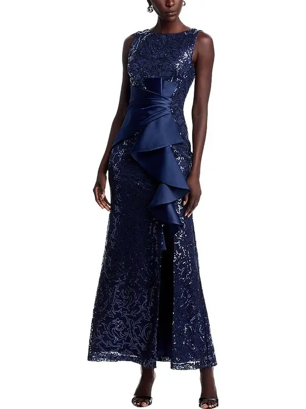 Eliza J Sleeveless Ruffle Gown - Navy
