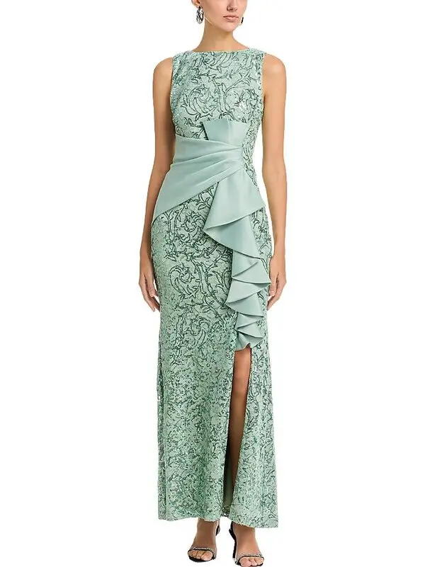 Eliza J Sleeveless Ruffle Gown - Sage