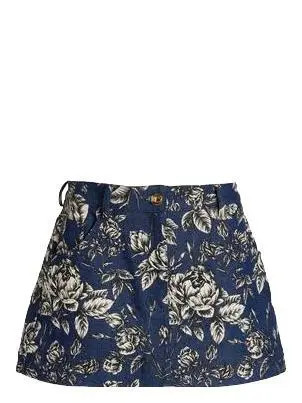 Oscar De La Renta Printed Stretch-denim Mini Skirt - Dark Wash