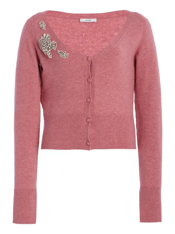 Erdem Cropped Embroidered Knit Cardigan - Pink