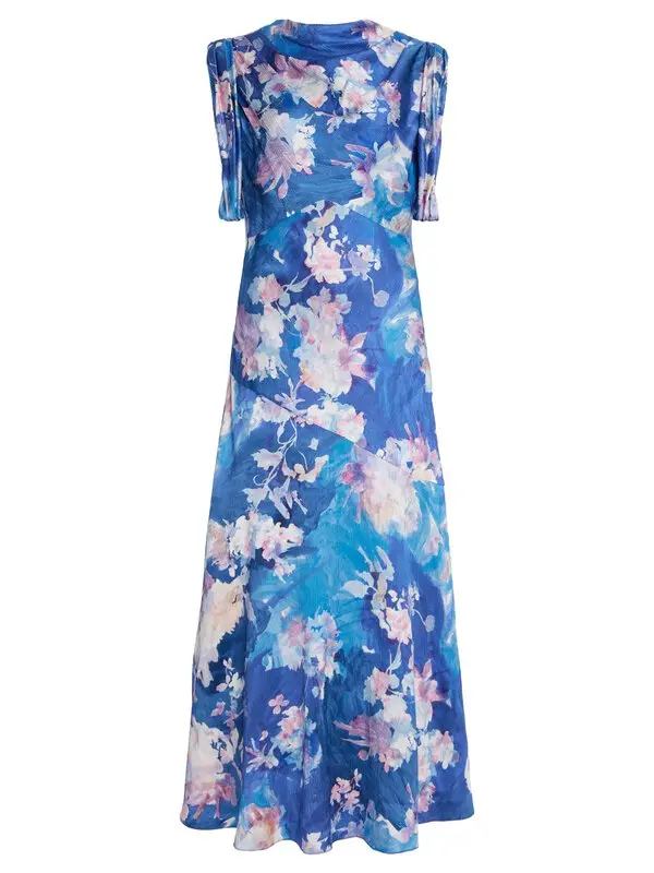 Erdem Printed Satin Midi Dress - Blue