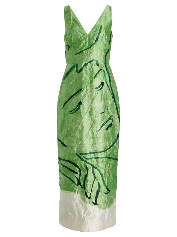 Erdem Crinkled Satin Midi Dress - Green