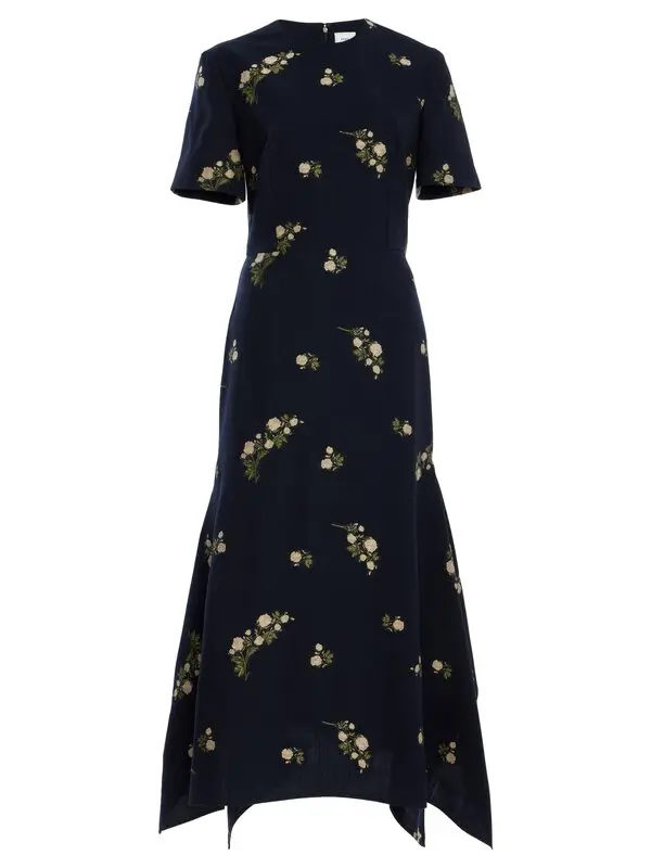 Erdem Printed Wool-cotton Midi Dress - Navy