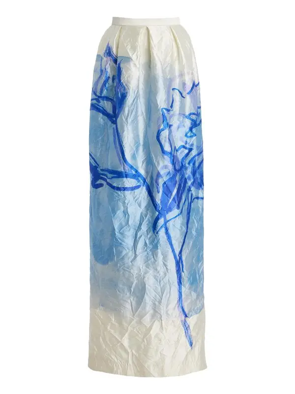 Erdem Crinkled Satin Maxi Skirt - Blue